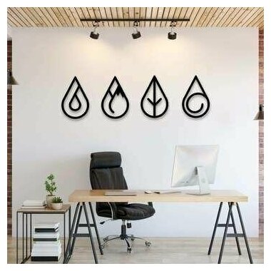 Панно 30х30 см "Элементы в капле" декоративное настенное чёрное, декор на стену, картина