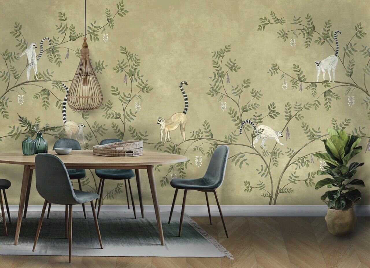 Фреска бесшовная Лемуры Песочный (текстура туман) (ширина 2750мм х длина 2000мм)