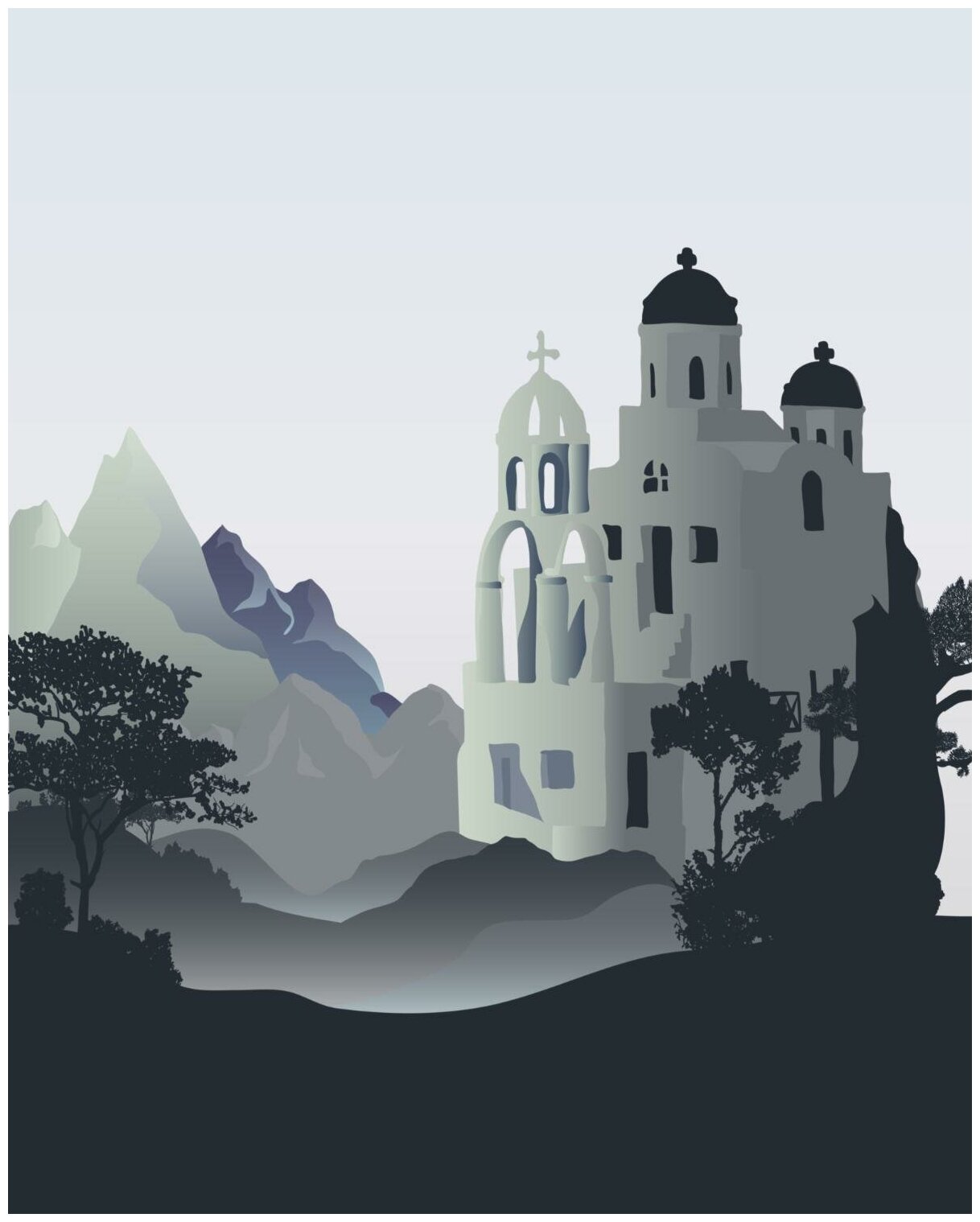 Постер / Плакат / Картина Церковь в горах 40х50 см в подарочном тубусе