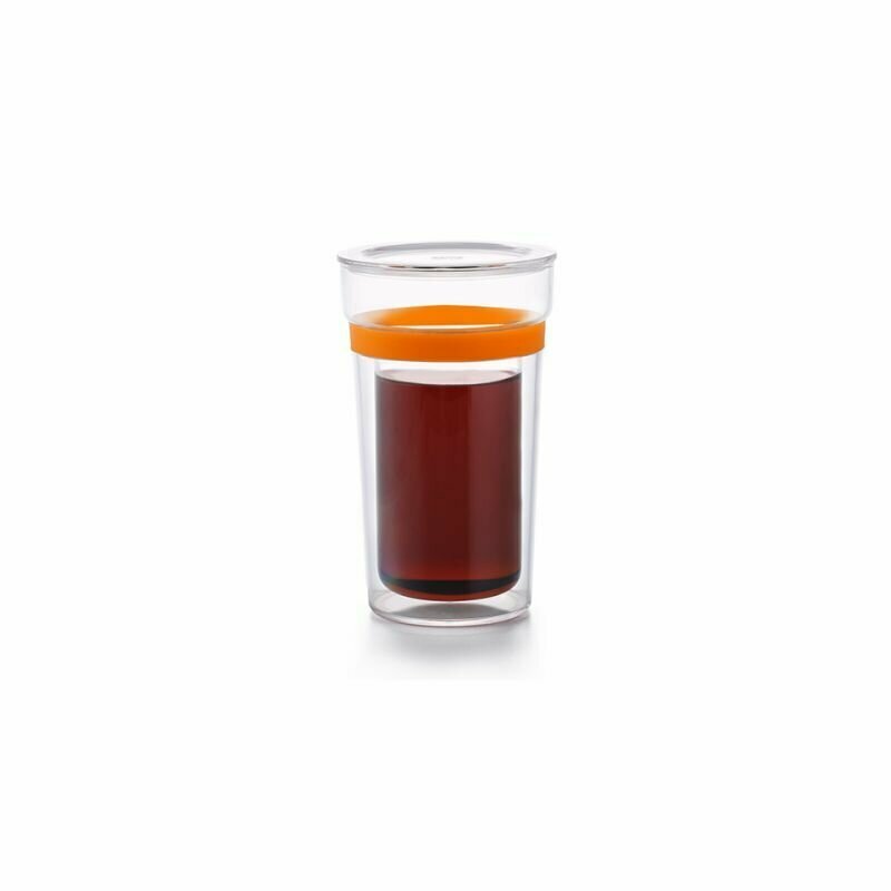 Стакан с крышкой SAMADOYO Double-wall Cup, 350 мл, боросиликатное стекло, силикон, прозрачный-оранжевый (S'082C)