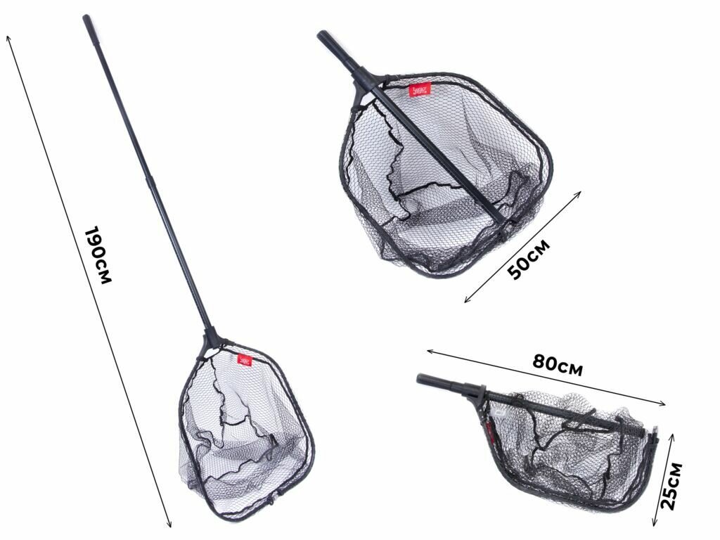 Подсачек складной Lucky John телескопический 190х50х60см прорезиненный, сачок рыболовный подсак для кастинговой или фидерной летней рыбалки, с сеткой для рыбы