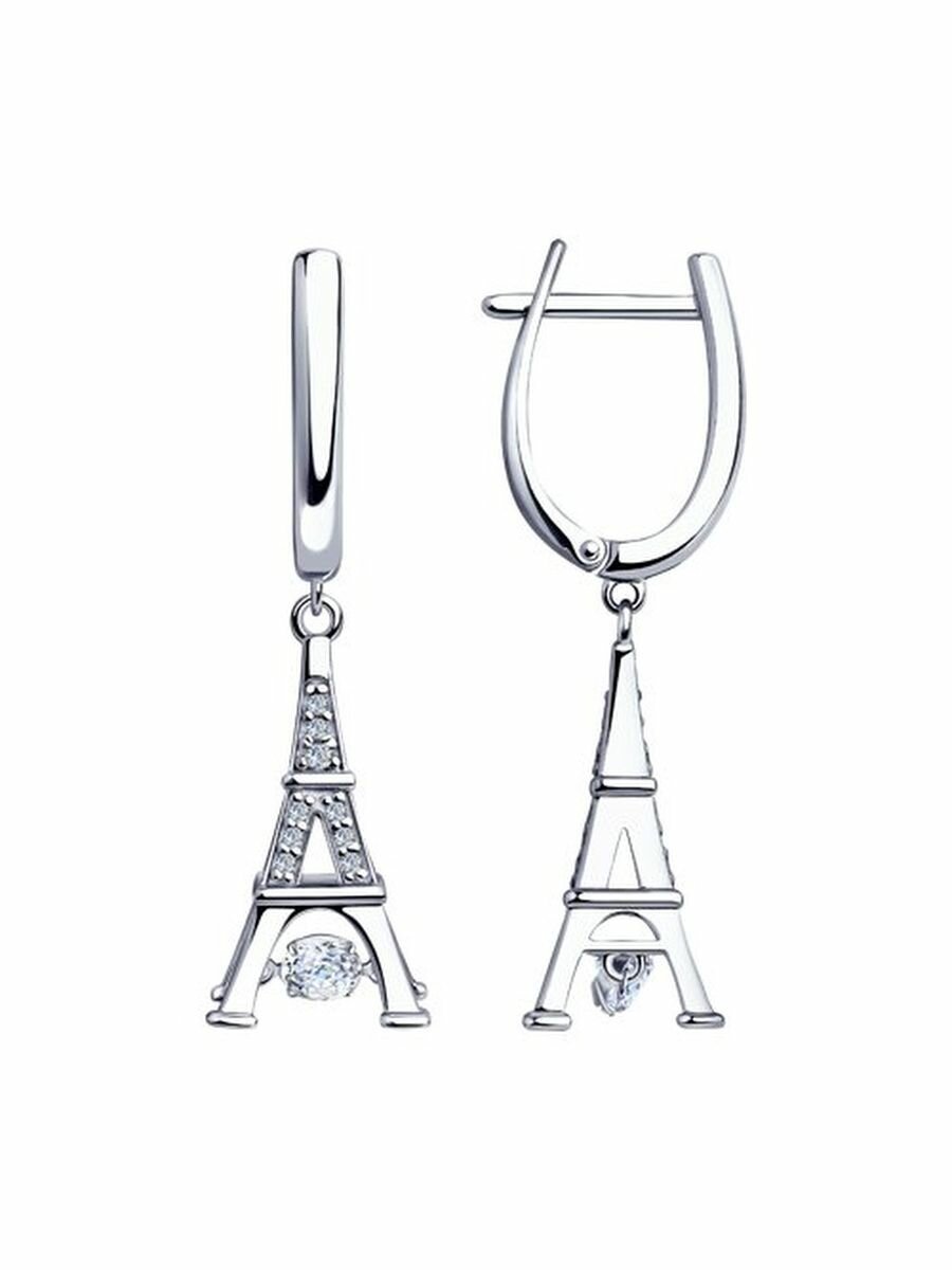Серьги, серебро, 925 проба, родирование, кристаллы Swarovski