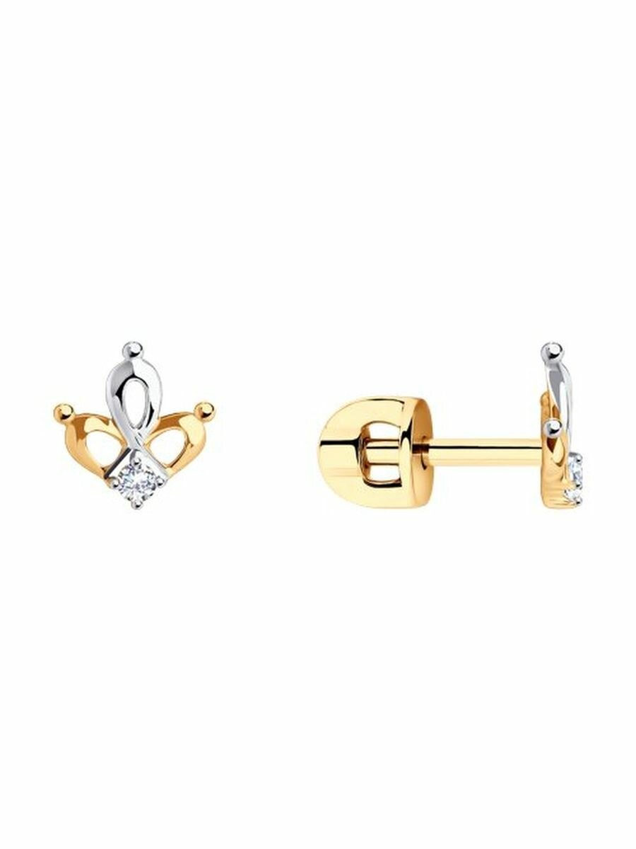 Серьги пусеты, красное золото, 375 проба, фианит