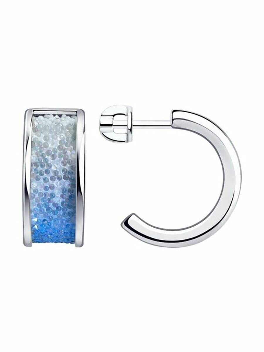 Серьги пусеты, серебро, 925 проба, родирование, кристаллы Swarovski