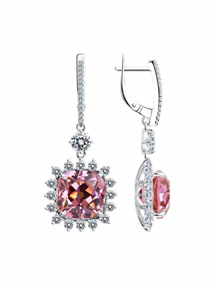 Серьги, серебро, 925 проба, родирование, фианит