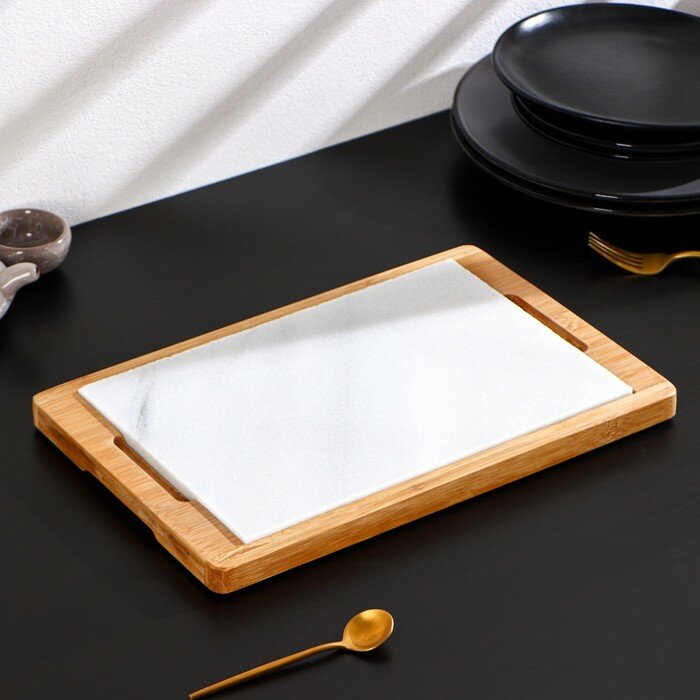 Уценка Блюдо для подачи Magistro Marble, 36×23 см, мрамор, бамбук