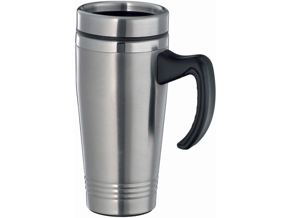 Термокружка / Автокружка с двойными стенками из нержавеющей стали и пластиковой крышкой с замком 0,5 л. (серебристый)