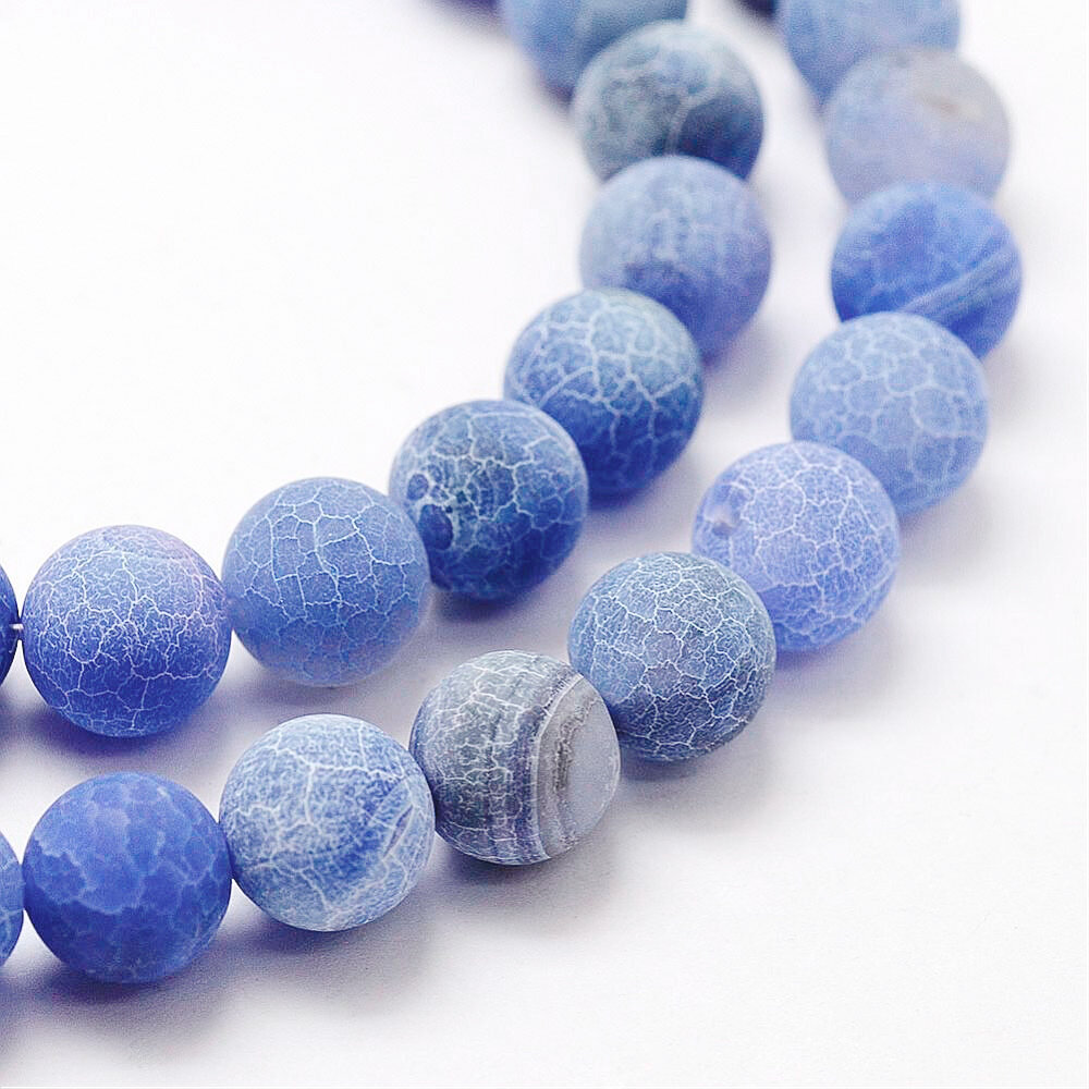 Бусины каменные, агат вены дракона, матовые синие, 10мм, 35 шт, низка