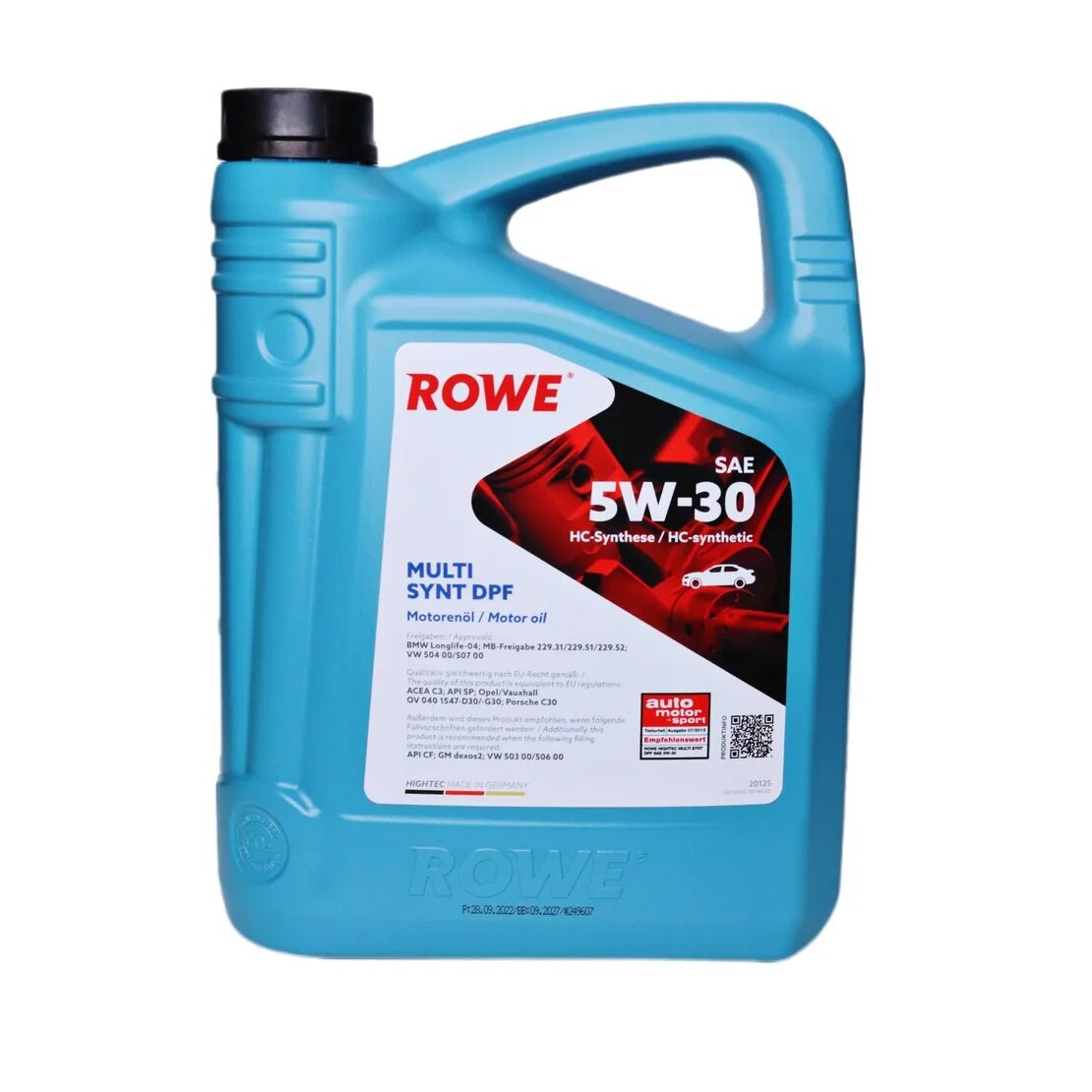 Моторное масло синтетическое ROWE Hightec Multi Synt DPF SAE 5W-30, 4 литра канистра
