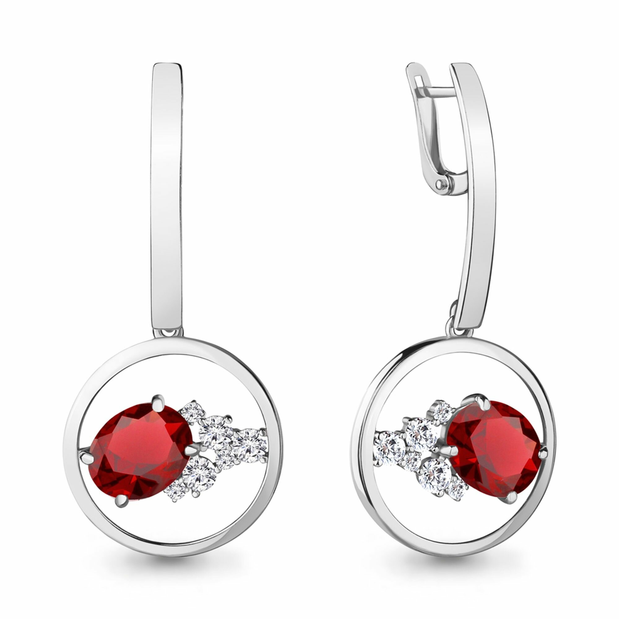 Серьги, серебро, 925 проба, родирование, фианит, гранат