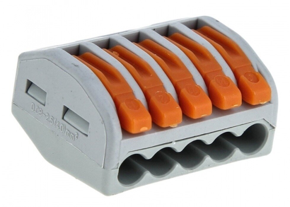 Клемма для проводов EKF / ЕКФ СМК-415 пятипроводная с рычагом, серая, 0.08-2.5мм2, 1шт. / зажим