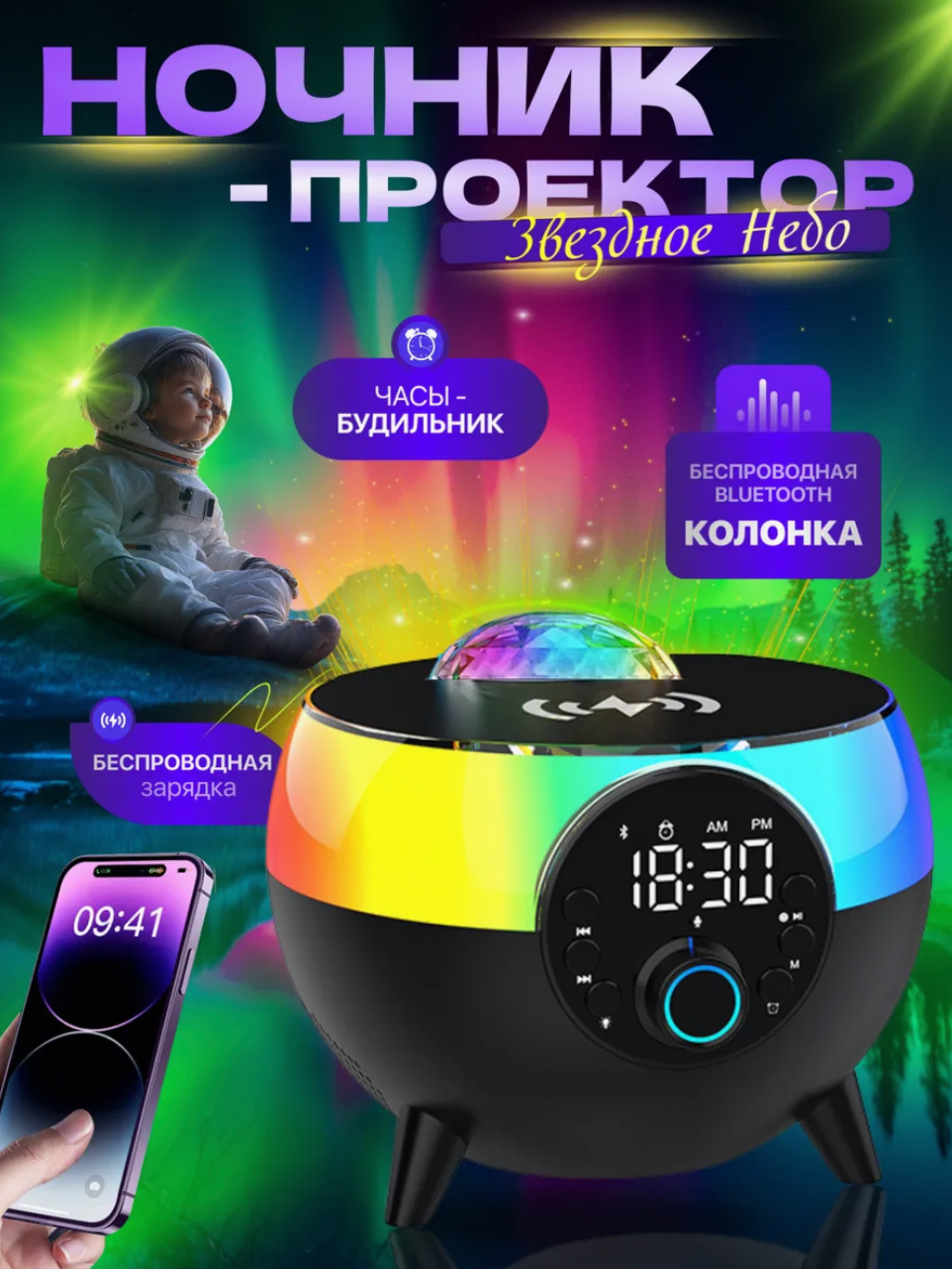 Ночник детский звездное небо проектор, светильник детский в комнату