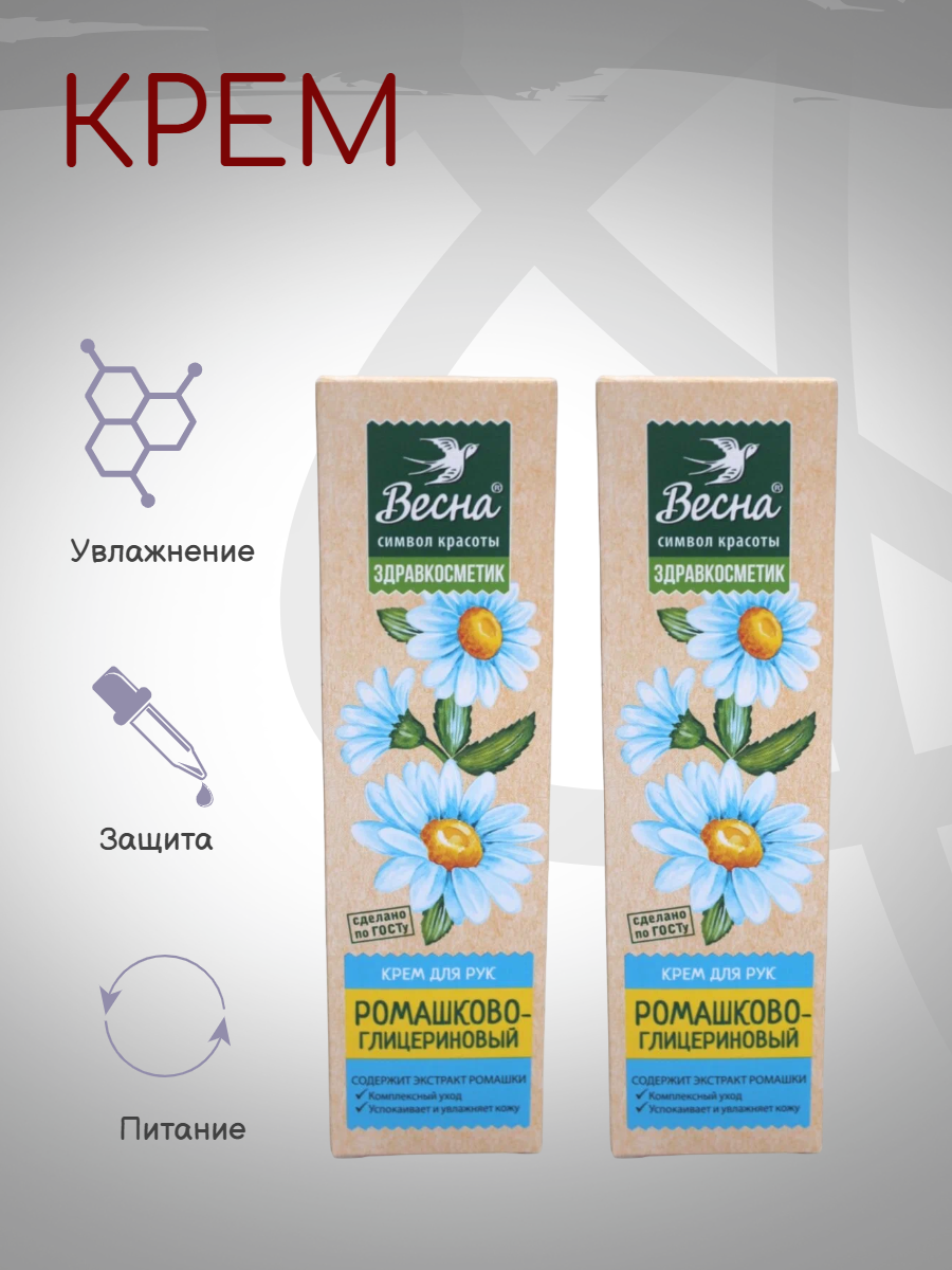 Весна Здравкосметик, Крем для рук Ромашково-глицериновый 40мл 2шт