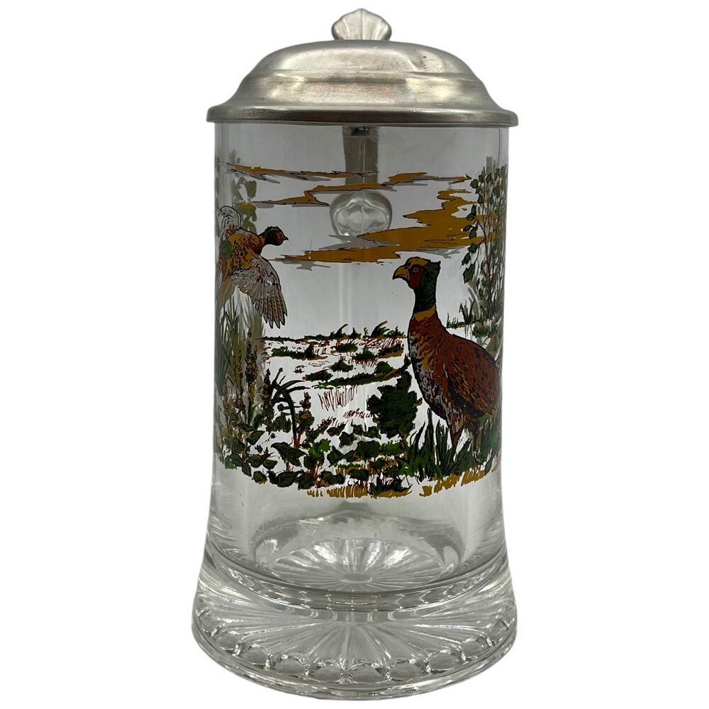 Пивная кружка "Фазаны" с крышкой, 0.5 л, стекло, олово, 1970-1980 гг, Германия