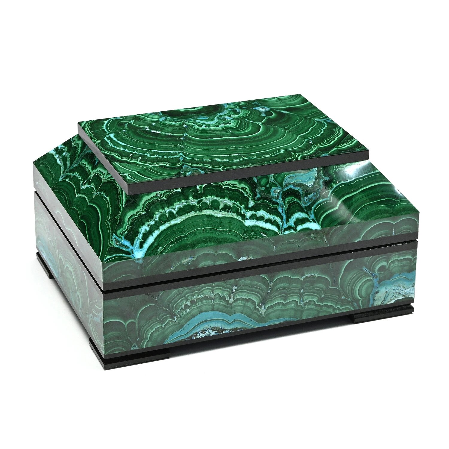 Ларец малахитовый с хризоколлой 130*90*70мм .