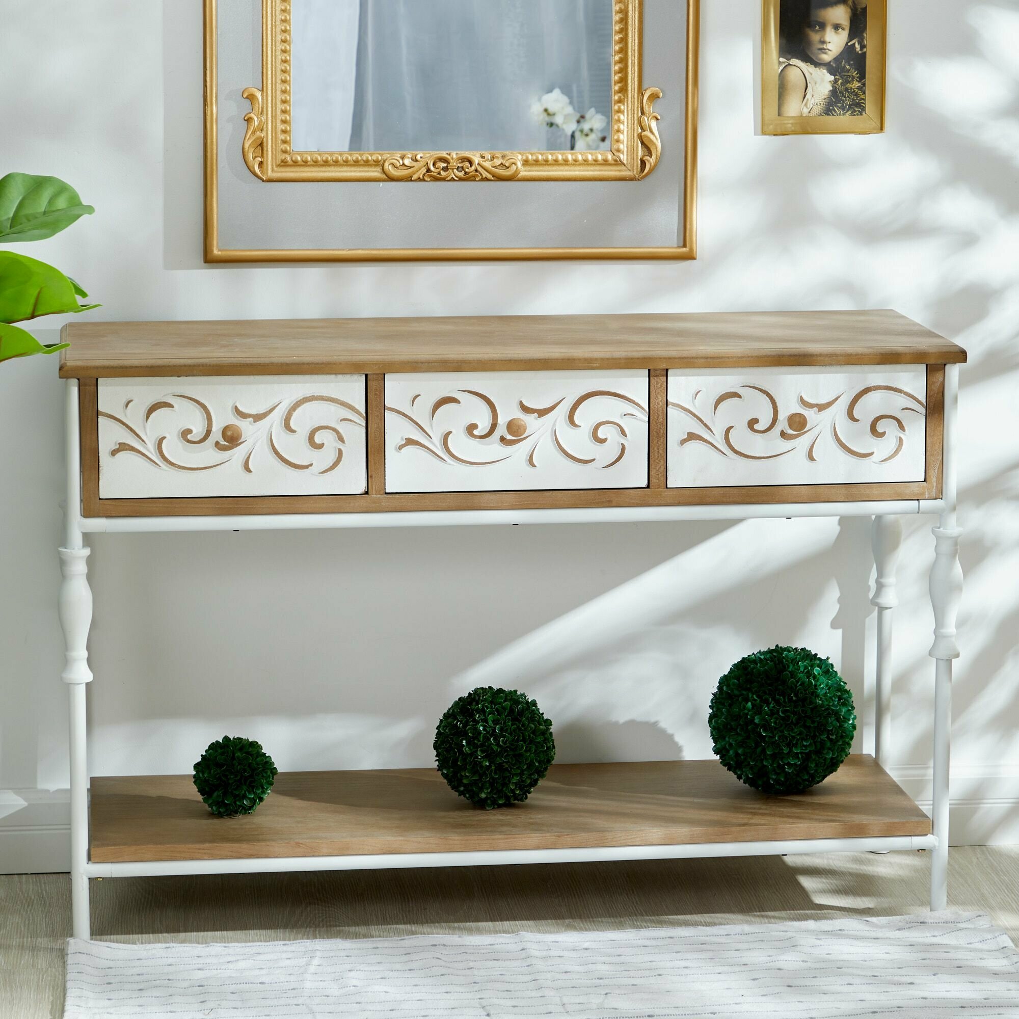 57-307 Консоль с 3 ящиками и полкой 120х40х80см, Дерево, МДФ, железо, Glasar