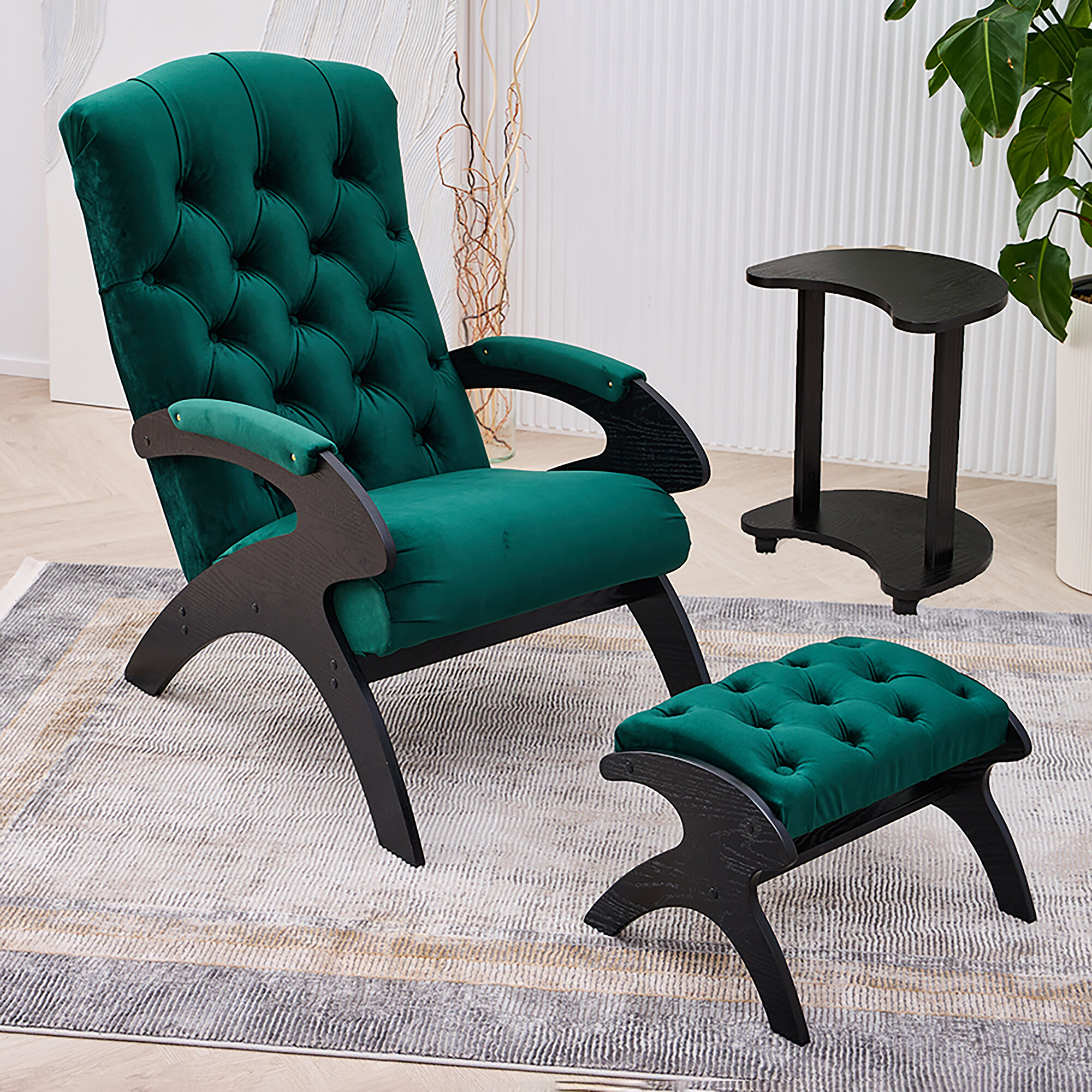 Кресло для отдыха Герцог с банкеткой и столиком (Изумруд, Венге)