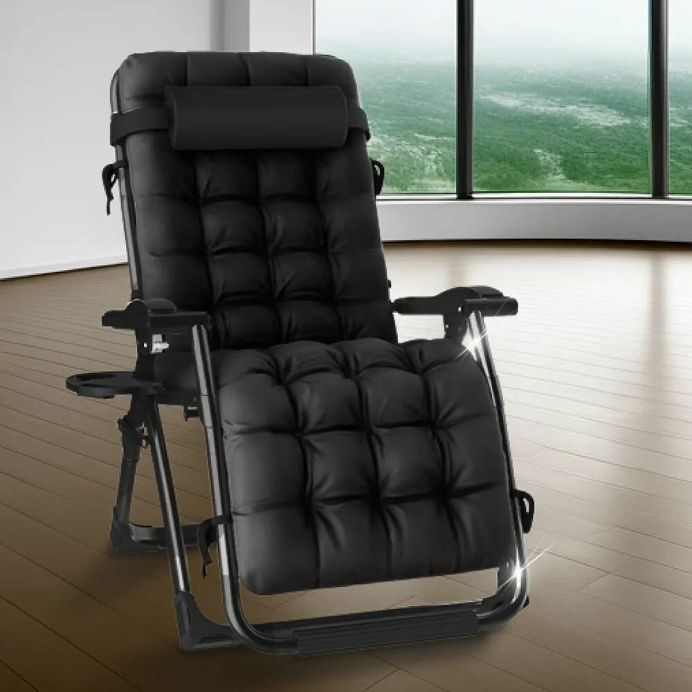 Складное кресло шезлонг для дома и дачи Jesse с матрасом и увеличенной шириной сиденья 72см, нагрузка до 180кг.