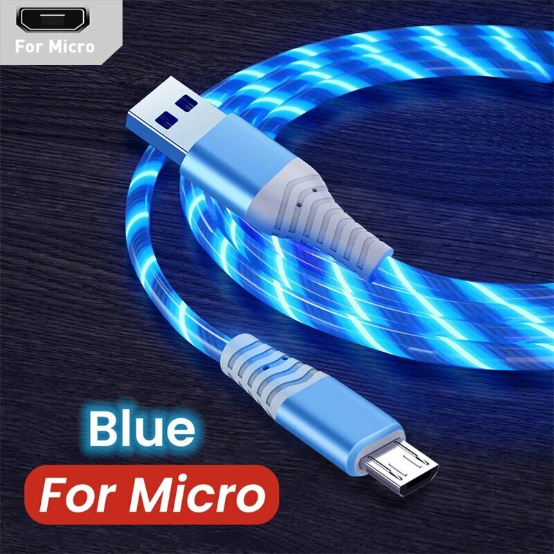 Светящийся Micro USB кабель Blue for Mciro, 1 м