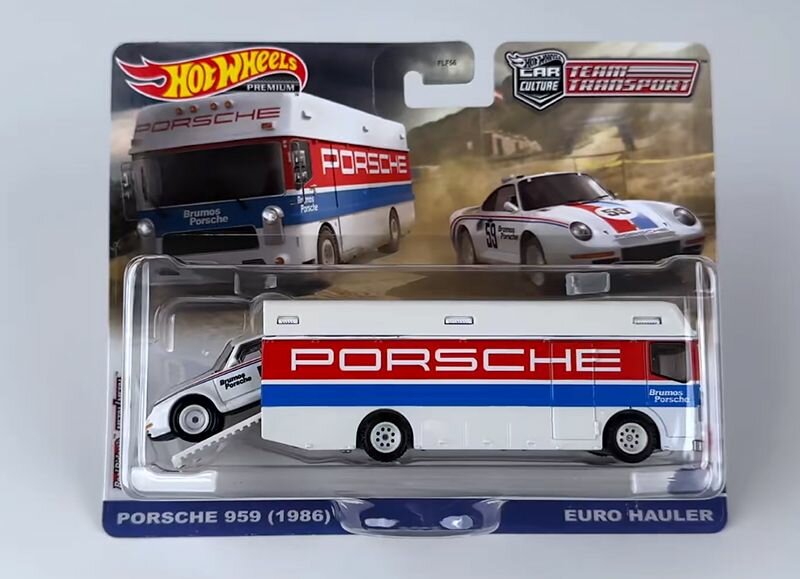 Машинка Hot Wheels Team Transport FLF56: Porsche 959 (1986) & Euro Hauler