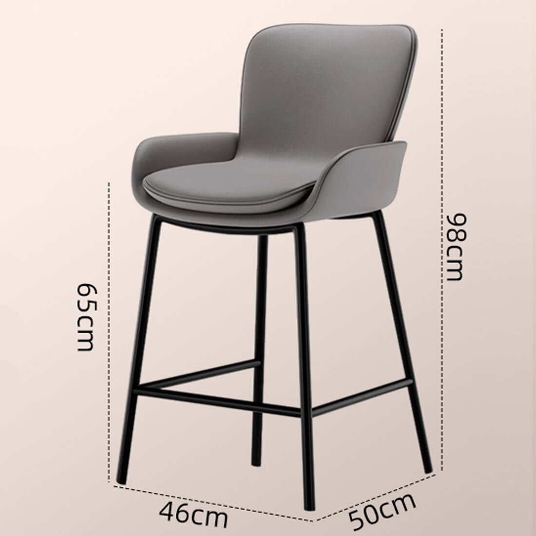 Дизайнерский полубарный стул Dante (серый, высота сиденья 65 см)