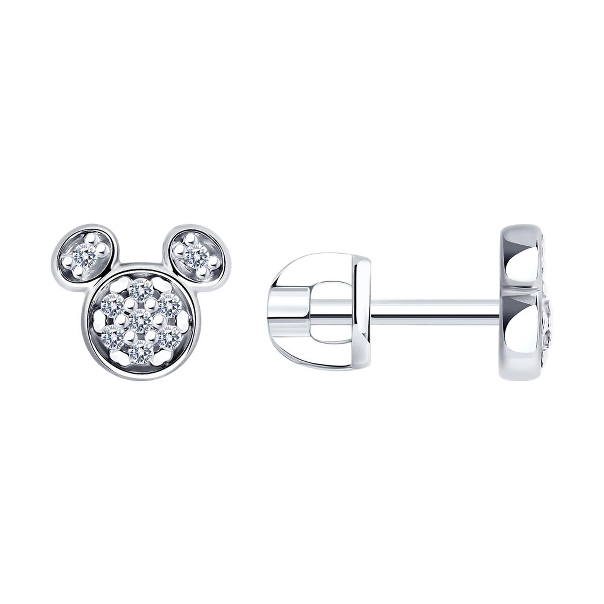 Серьги пусеты Diamant online, серебро, 925 проба, родирование, фианит