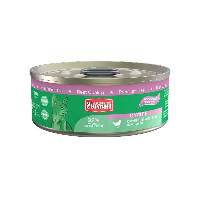 Корм влажный Четвероногий Гурман суфле курица и печень для кошек (100 г)
