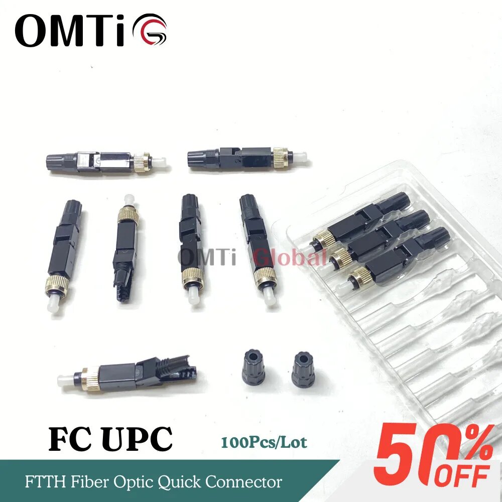 100 шт. новое оптическое волокно FC/UPC, быстрый встроенный стиль, телекоммуникационный быстрый разъем FTTH