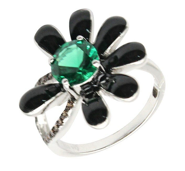 Перстень, серебро, 925 проба, родирование, эмаль, циркон