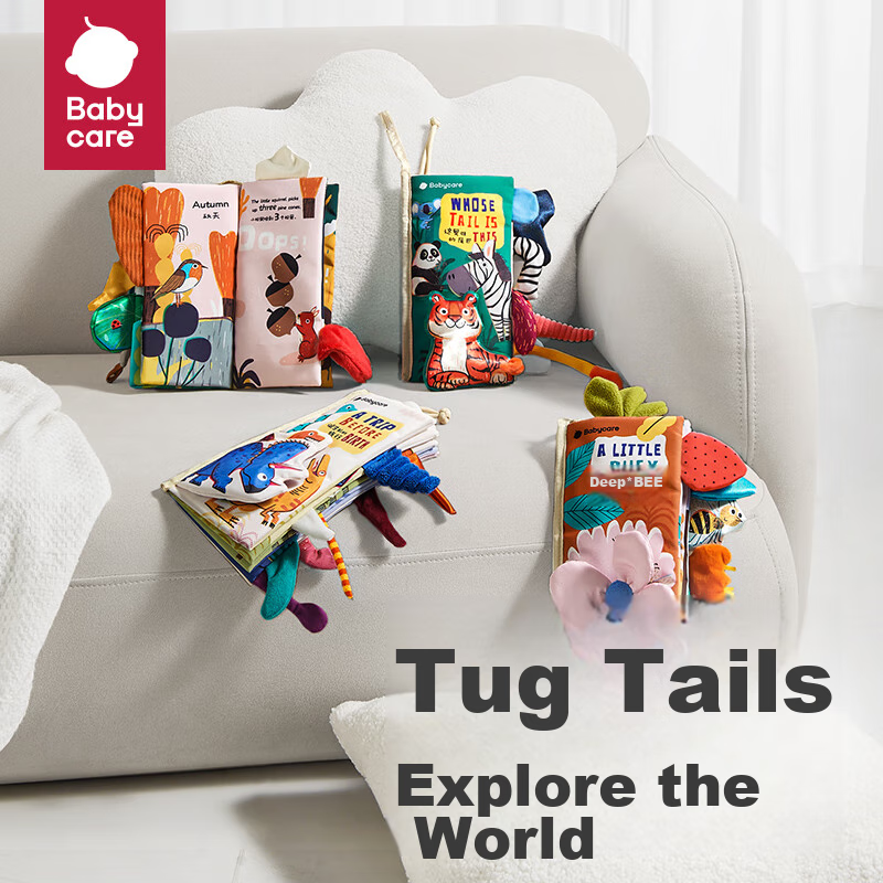 Babycare Baby 3D Tail Cloth Book, Tear-Resistant, 6 Months+, Chewable Toy, Auggus Dinosaur