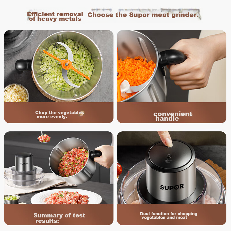 SUPOR Meat Grinder, Mincer, Multi-Functional Home Use Meat Chopper, Stainless Steel Filling Mixer, Vegetable Mixer, Meat Grinder, 2.2L Large Capacity Food Processor, Mixing Machine JR56S-U