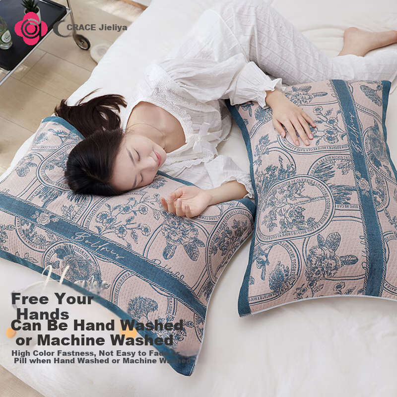 Grace A-Class Antibacterial Four-Layer Breathable Extra Large Thickened Gauze Pillowcase Qinghuan - Blue 78*52cm (One Pair)