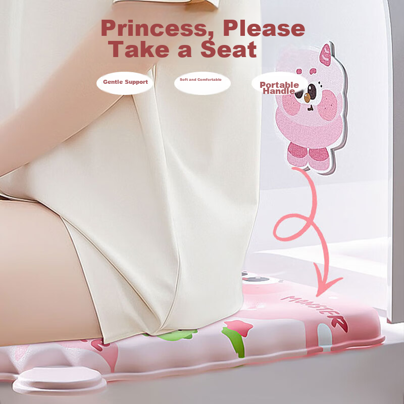 Jingxin Waterproof Toilet Seat Cover, All-Season Use, Thickened, Washable, EVA Toilet Seat Pad, Adhesive-Style, Pink + Blue