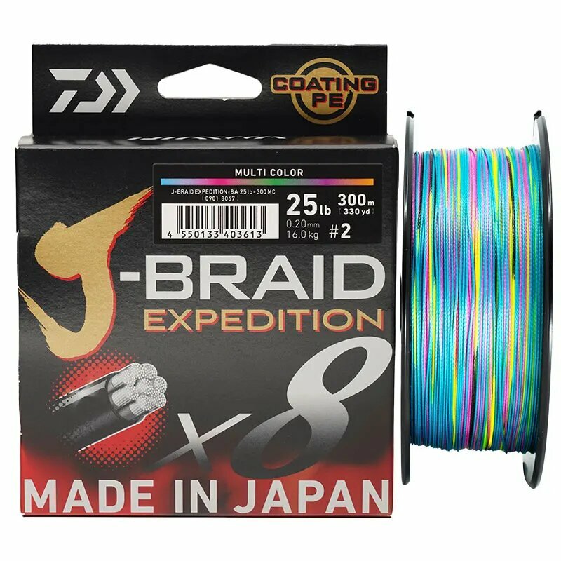 DAIWA J-BRAID Expedition X8 плетенная леска для морской 0.6 8LB 0.06mm, MULTI COLOR 300M