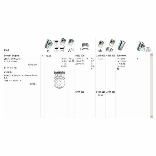 Поршень в сборе ALBEA-DOBLO 1,4 8V ( 72,00mm ) (040) Yenmak 4266040