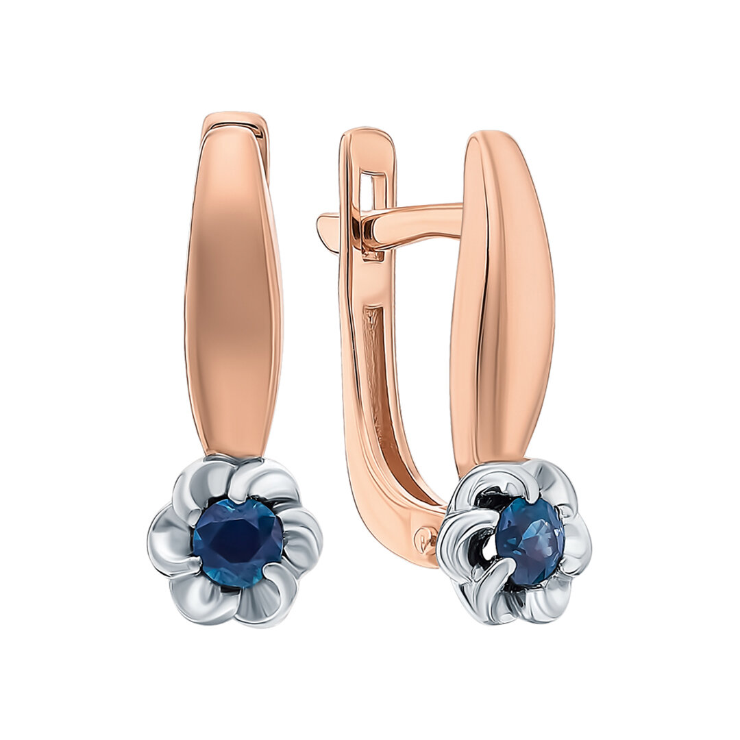 Серьги красное золото, 585 проба, сапфир