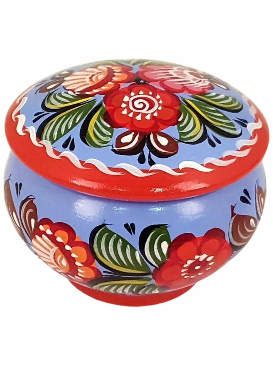 Шкатулка токарная малая (Цветы)-, Городецкая роспись, ручная авторская работа