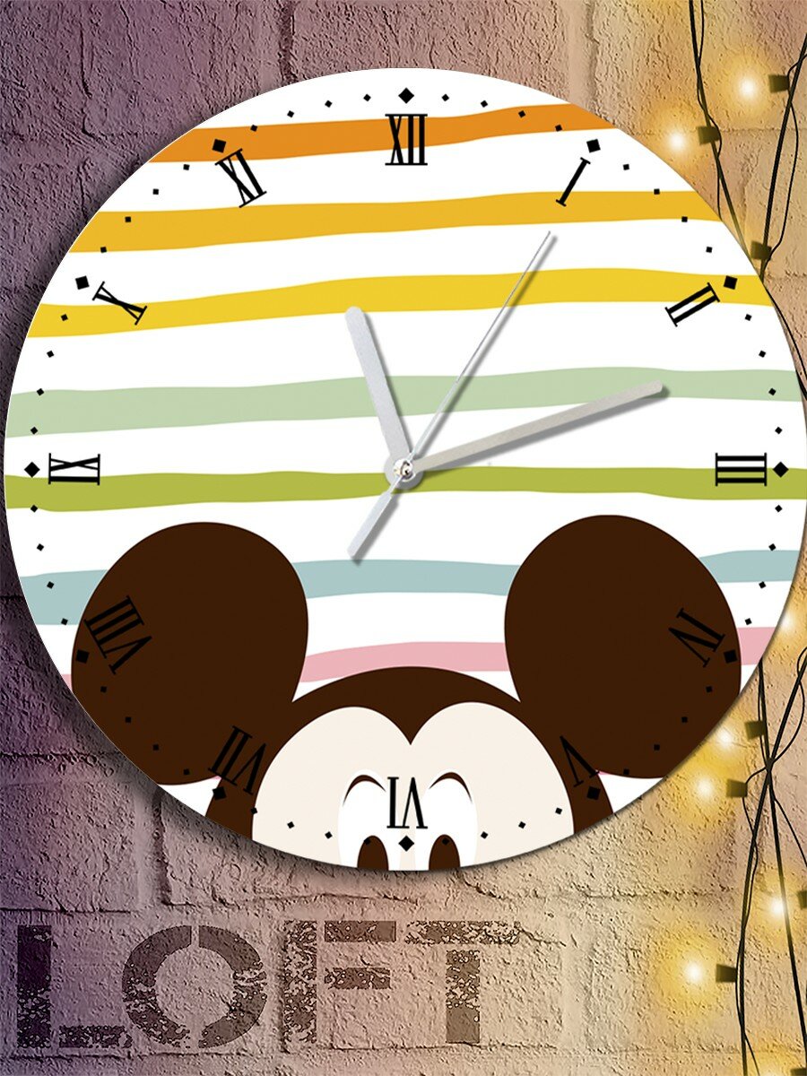 Настенные часы УФ с принтом мультфильмы микки маус (mickey mouse, минни, плуто, для детей) - 7326