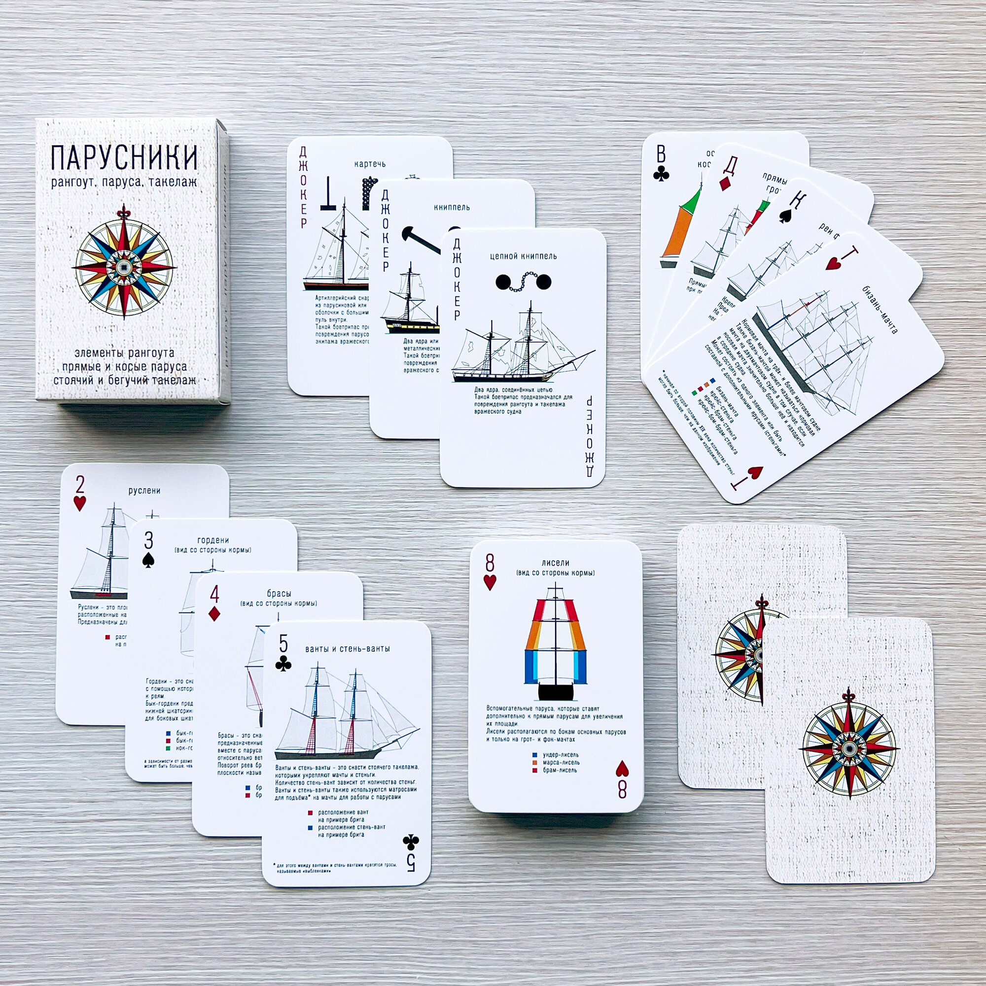 Игральные карты "Парусники. Рангоут, паруса, такелаж". Подарок моряку, яхтсмену, судомоделисту
