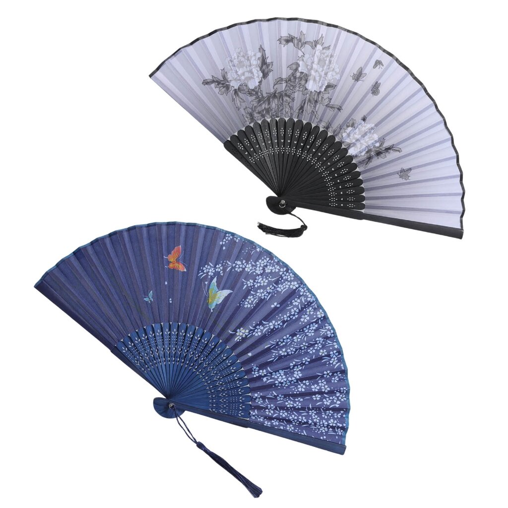 2 старинных складных веера, танцевальные веера Hanfu, складные веера-комбинация B