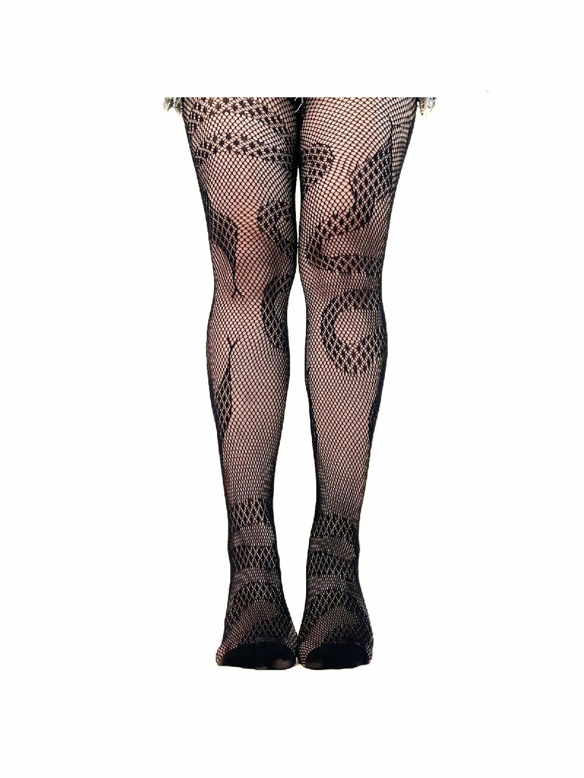 Сетчатые колготки с узором змеи