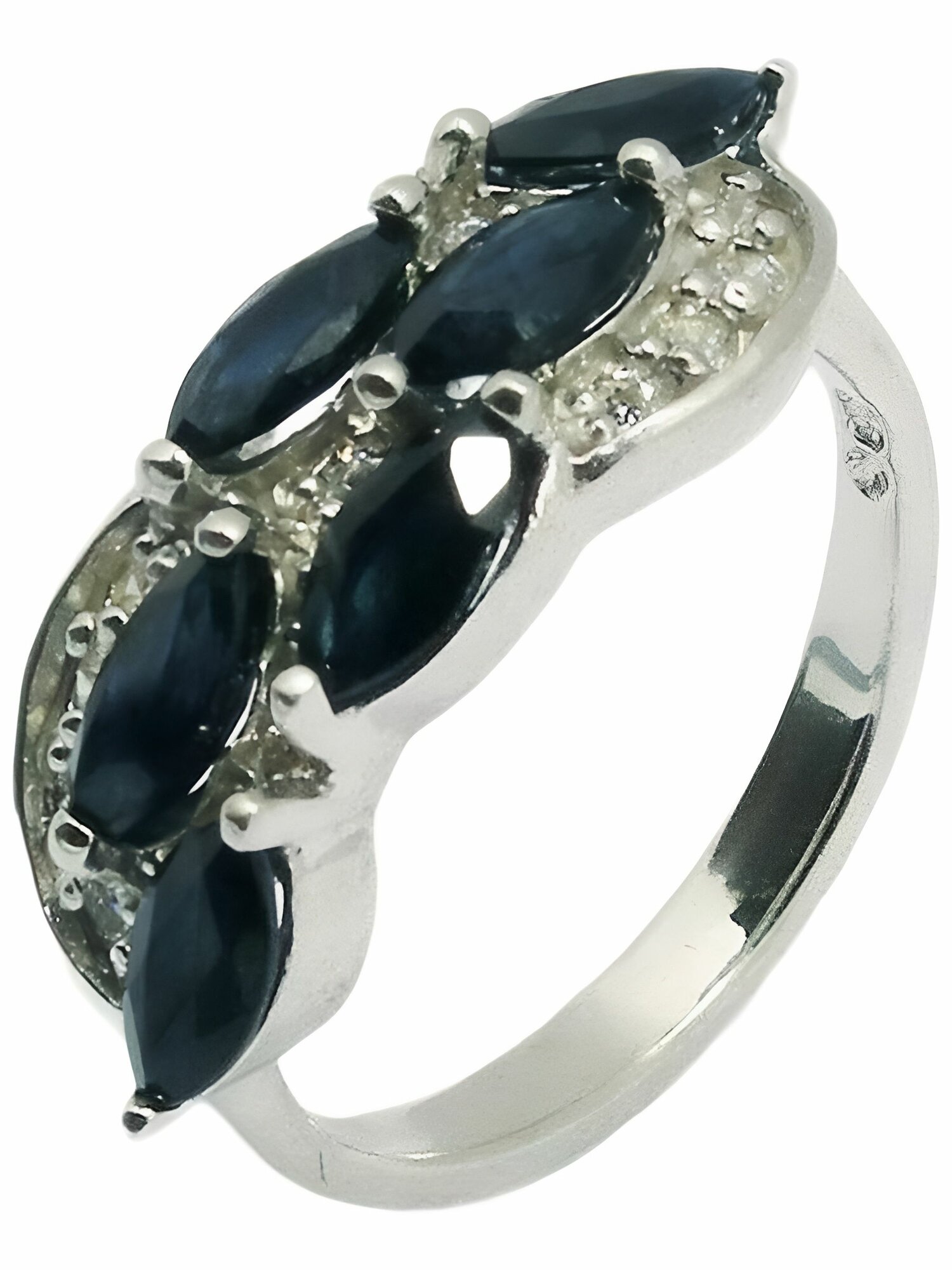 Кольцо тонкое, серебро, 925 проба, родирование, сапфир, фианит