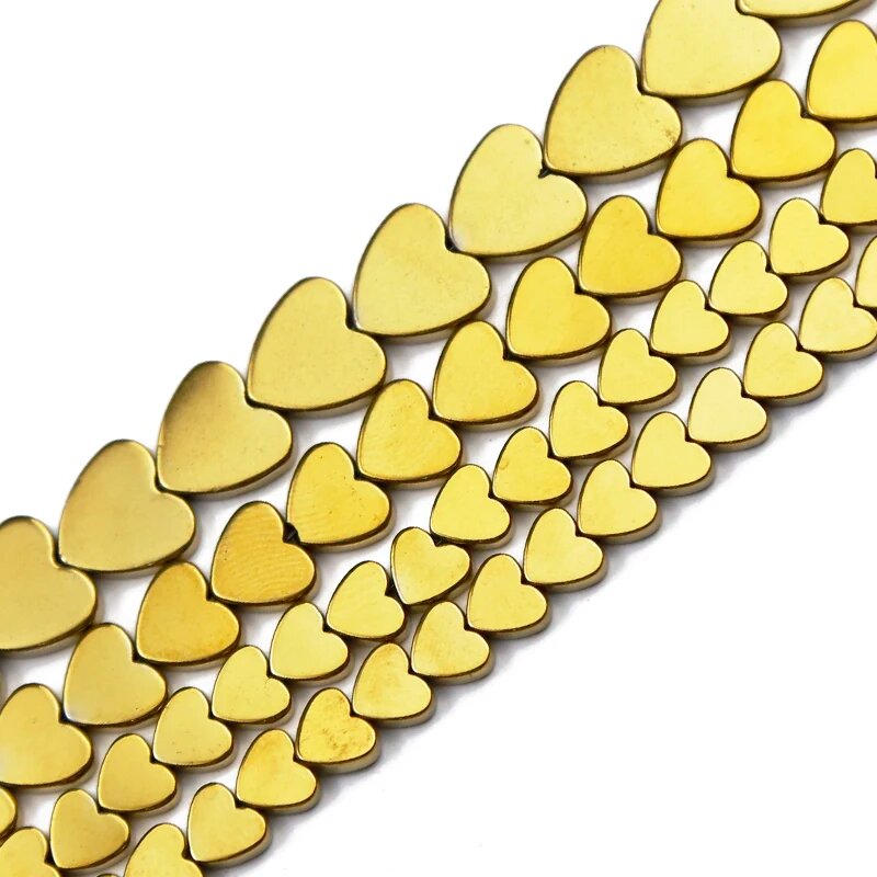 JHNBY Гематитовые бусины сердце 6/8/10 мм 8mm 58pcs, Gold