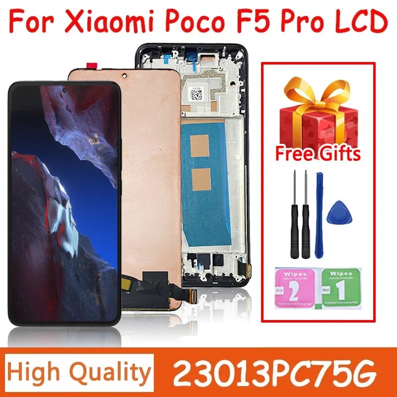 Экран дисплея F5Pro для Xiaomi Poco F5 Pro ЖК-дисплей цифровой сенсорный экран White With Frame