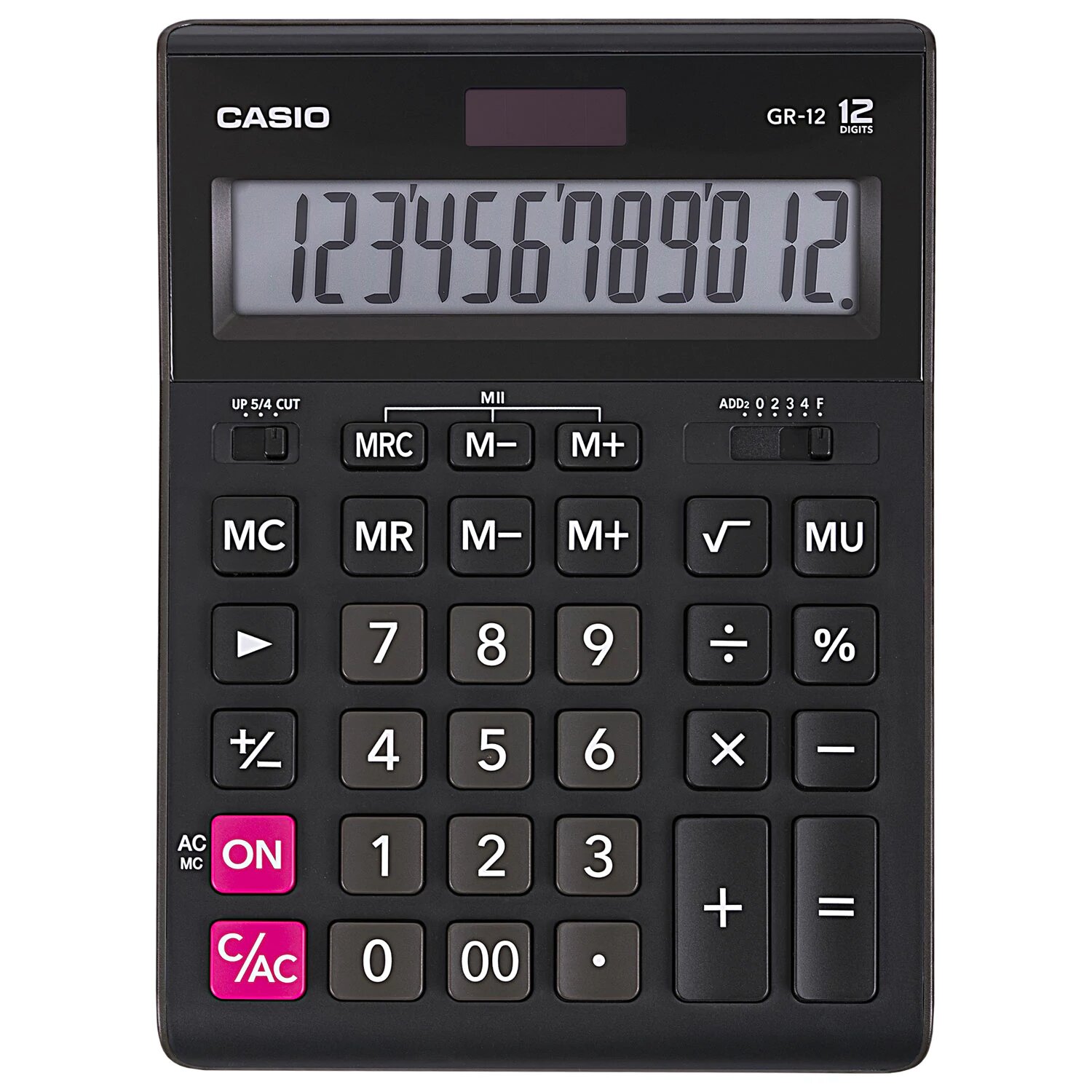 Калькулятор настольный CASIO GR-12-W (209155 мм), 12 разрядов, двойное питание, черный, европодвес
