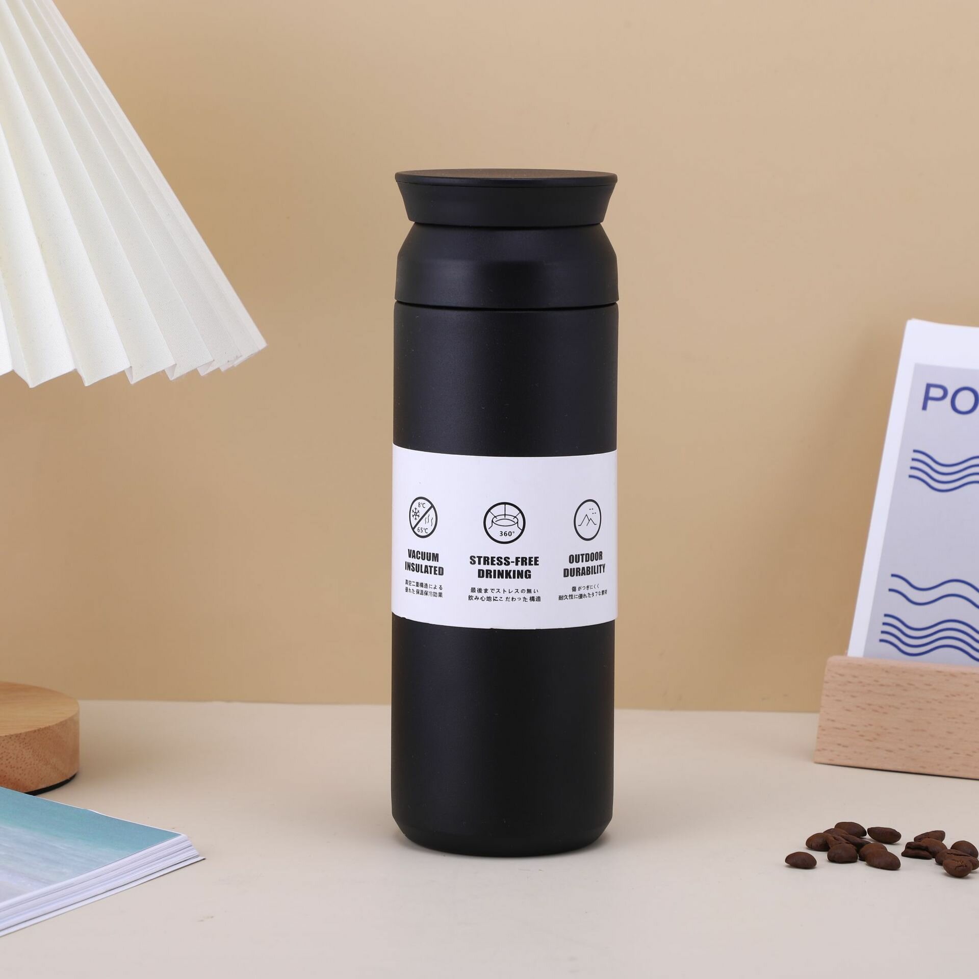 Нержавеющая сталь компактный термос с плоской крышкой, 350 мл, черный - легкое решение для воды