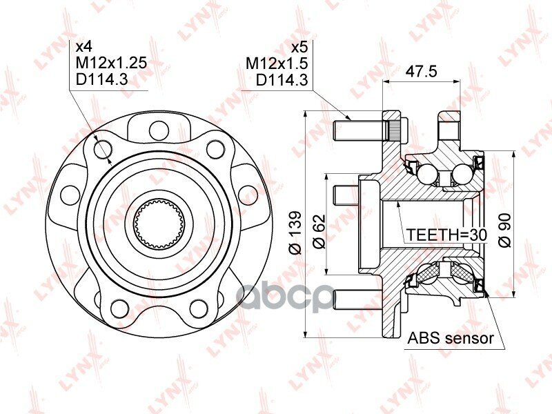 Ступица передняя TOYOTA Auris(E150/E180) 2.0D-2.2D 07> / Avensis(T2 LYNXauto арт. WH-1013