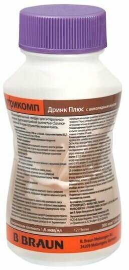 Смесь жидкая для энтерального питания вкус шоколада Дринк Плюс Nutricomp/Нутрикомп 200мл