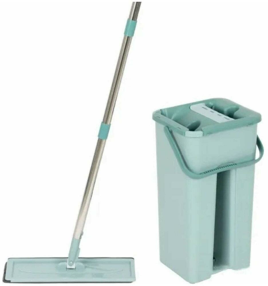 Рыжий КОТ Швабра для пола с насадкой из микрофибры и ведром Clean hands beige