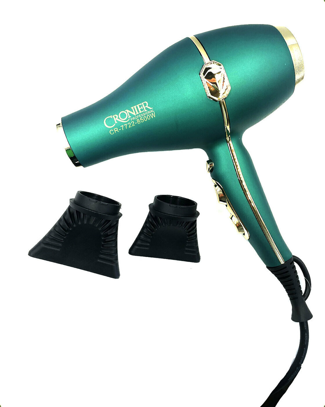 CRONIER Фен для волос Professional CR-7722 8500 Вт, скоростей 2, кол-во насадок 2, зеленый